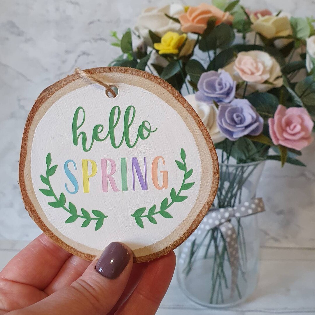 Hello Spring Wood Slice Decoration, Spring Decoration, Spring Tree ...