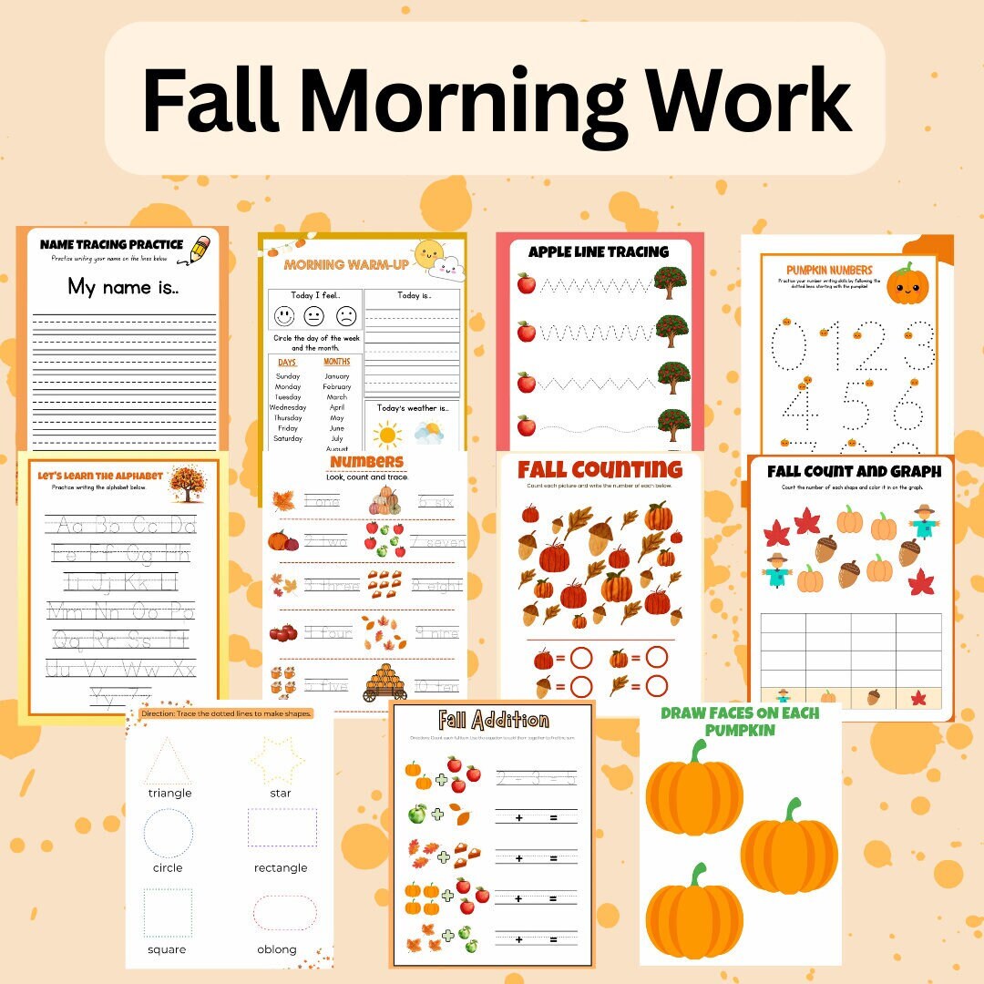 Fall Pre-school/kindergarten Morning Work/menu/busy Work - Etsy