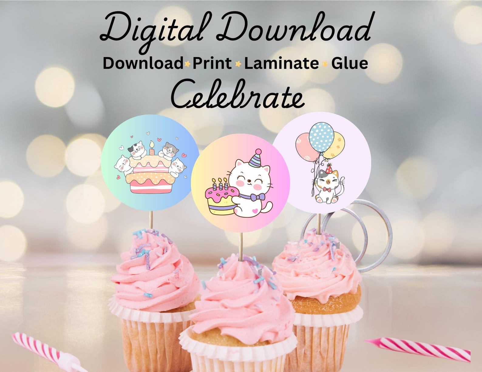 Cat Printable Cupcake Toppers (12 Designs) for Birthday/party/event - Etsy