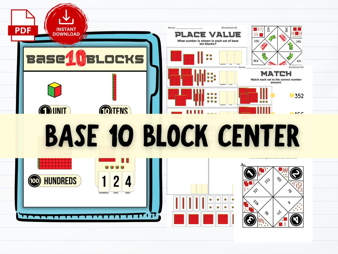 Base 10 Block Center |worksheets|digits|hundreds|education - Etsy