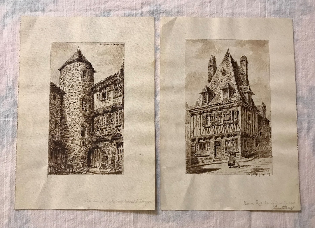 Set of 2 Antique Signed Original Pen & Ink Drawings 1900s - Etsy
