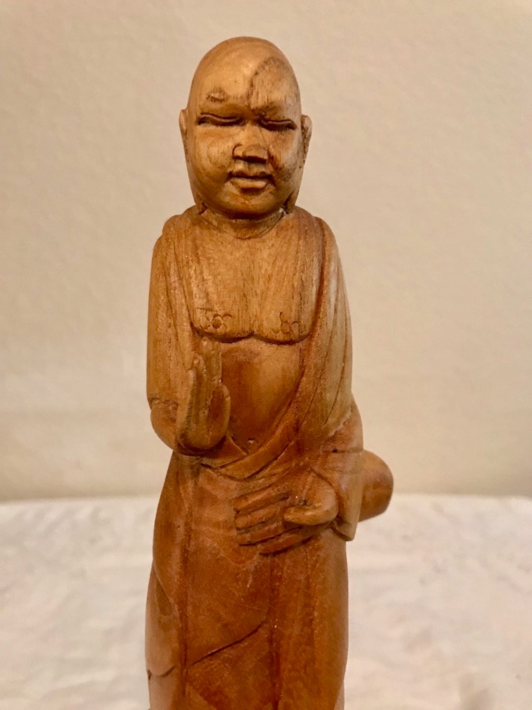 Vintage Standing Hand Carved Wood Monk - Etsy