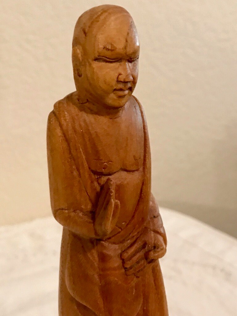Vintage Standing Hand Carved Wood Monk - Etsy