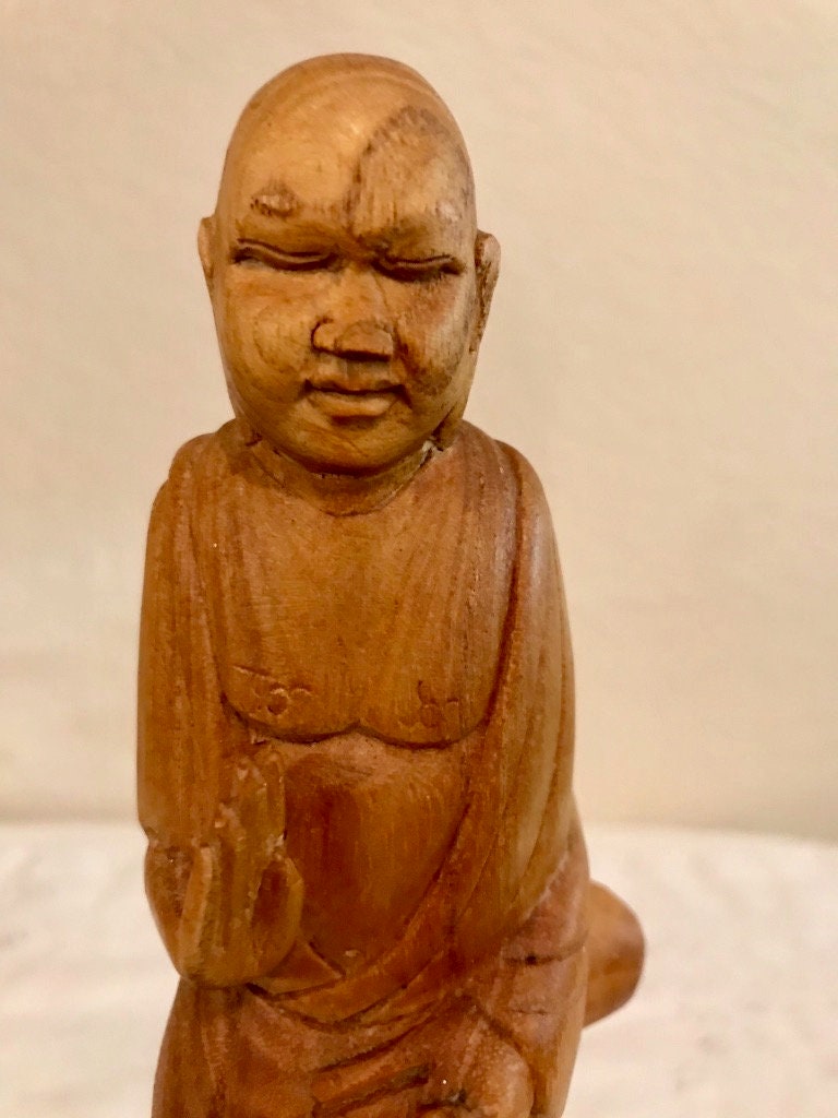 Vintage Standing Hand Carved Wood Monk - Etsy