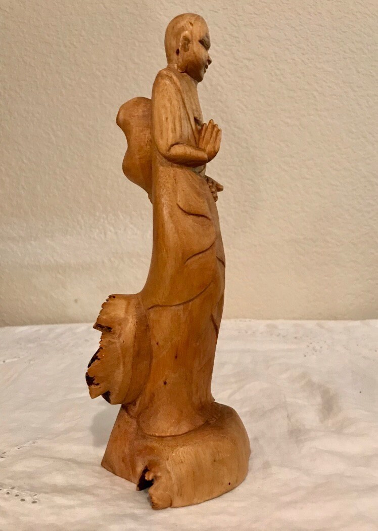 Vintage Standing Hand Carved Wood Monk - Etsy