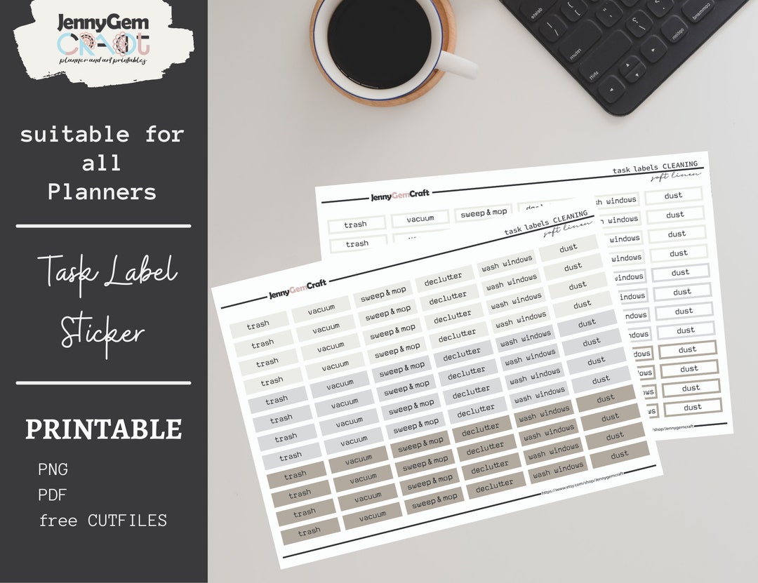 Minimal Task Labels, Neutral Chores Stickers, Cleaning Sticker Sheet ...