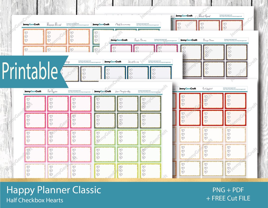 Half Checkbox Hearts Functional Sticker Printable for Happy Planner ...