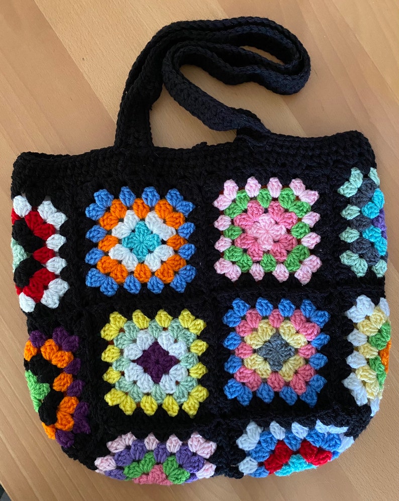 Black Granny Square Tote Bag - Etsy