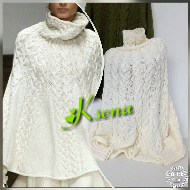 Hand knitted poncho Cable Poncho Boho Poncho Women Poncho | Etsy