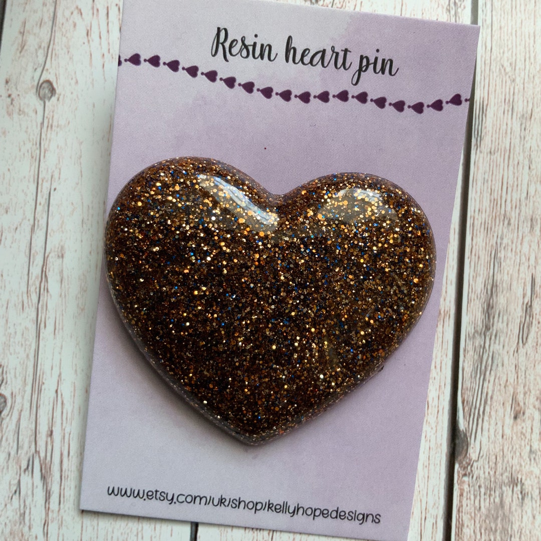 Dark Gold and Blue Resin Heart Pin - Etsy