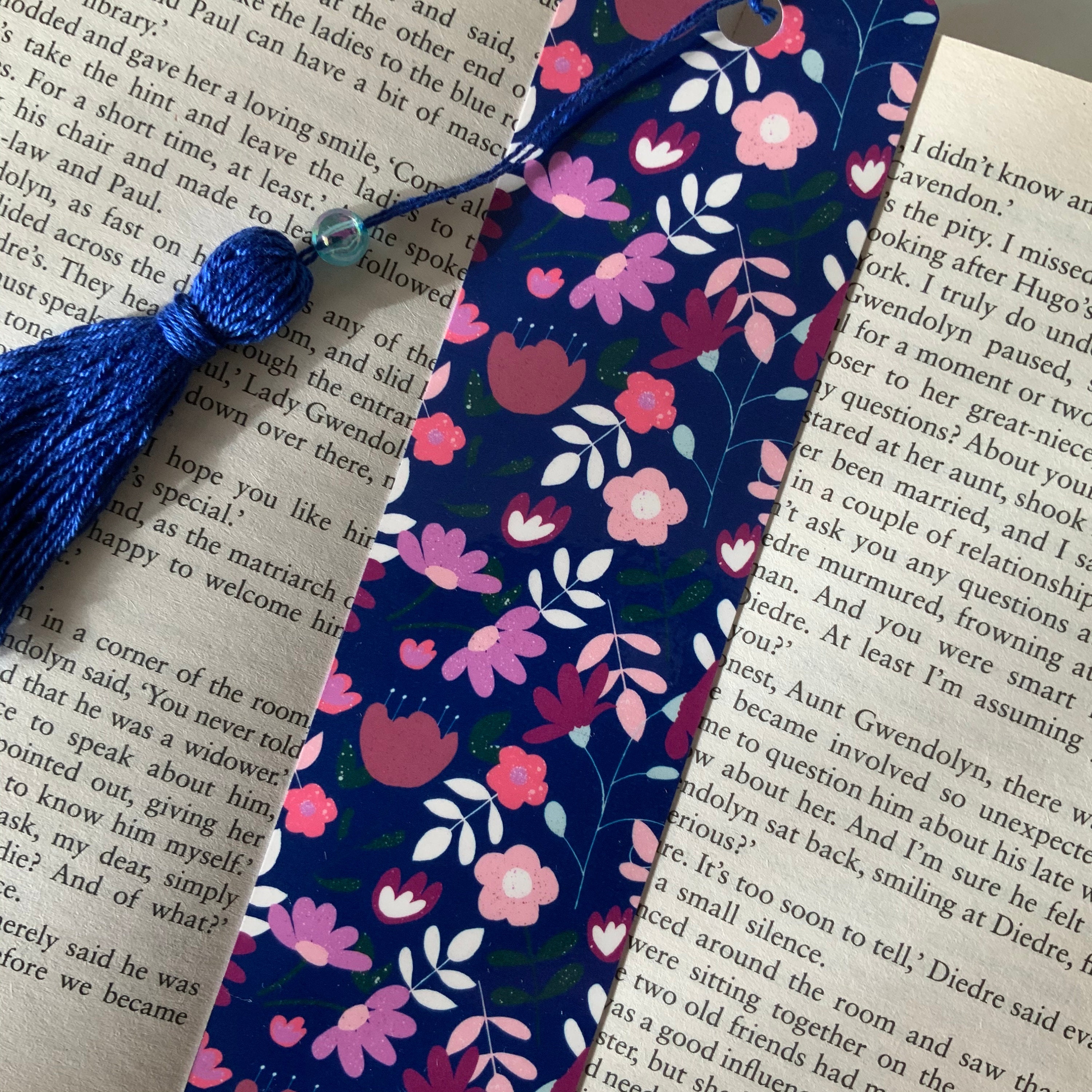 Floral With Blue Background Bookmark and Handmade Tassel - Etsy