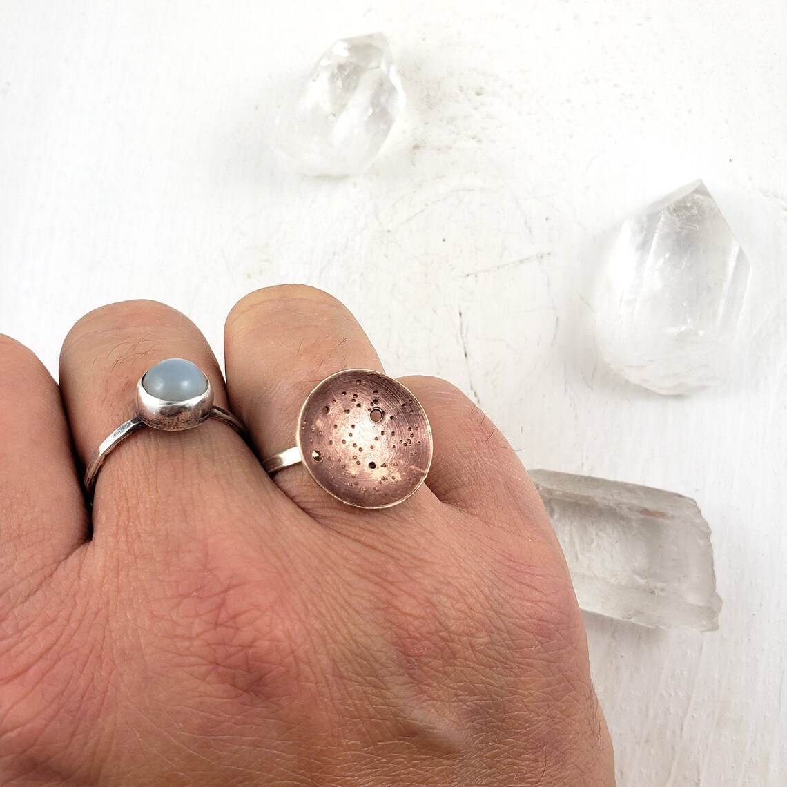 Bronze Moon Ring With Sterling Silver Band - Etsy