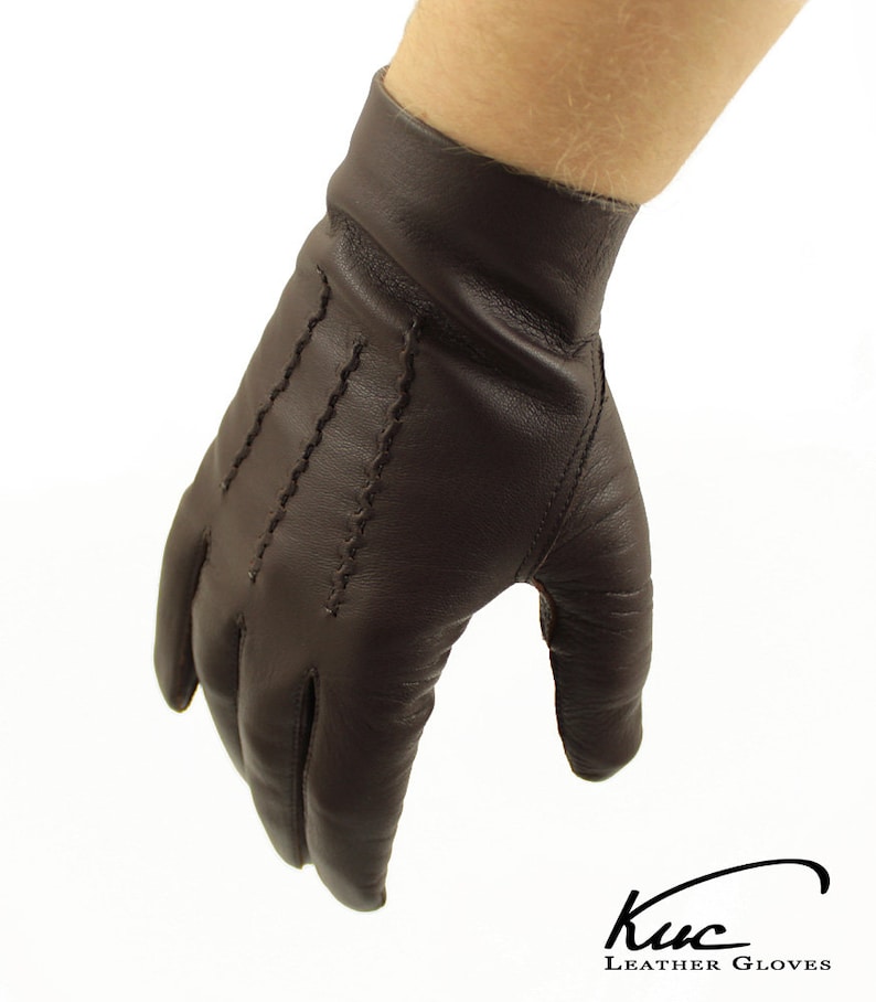 Mens unlined leather gloves classic gloves with popper wrist | Etsy