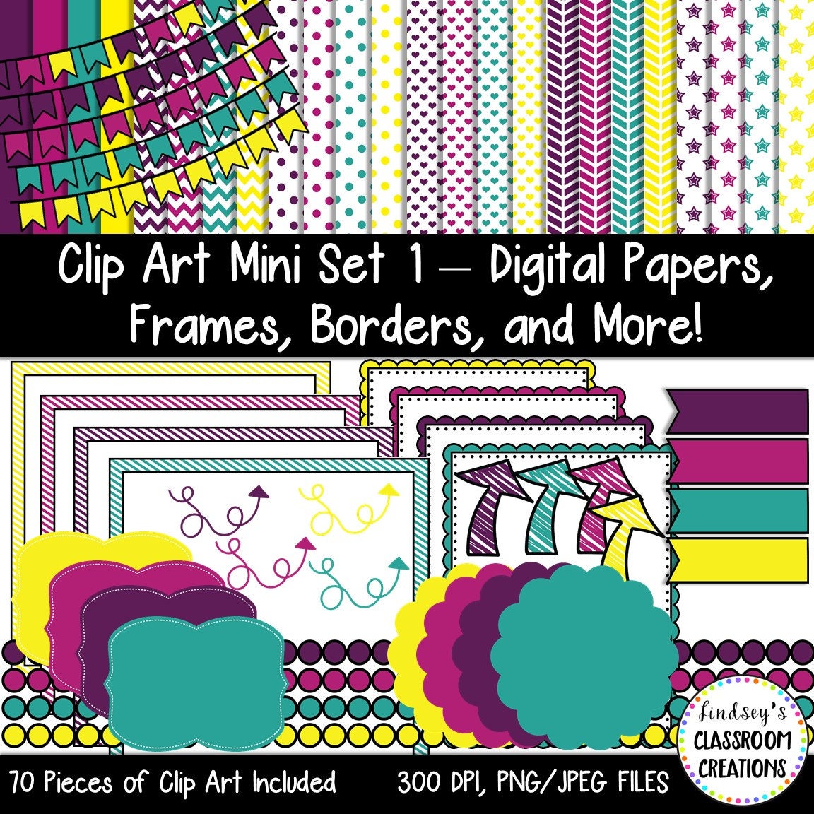 Clip Art Mini Set 1 - Digital Papers, Frames, Borders, and More - Etsy