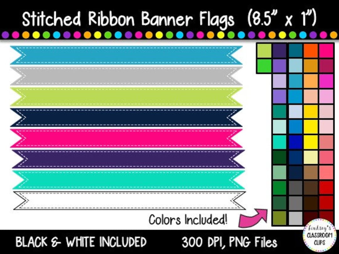 Stitched Banner Flag Clipart / Ribbon Journal Flag Tabs - 8.5" X 1" - Etsy