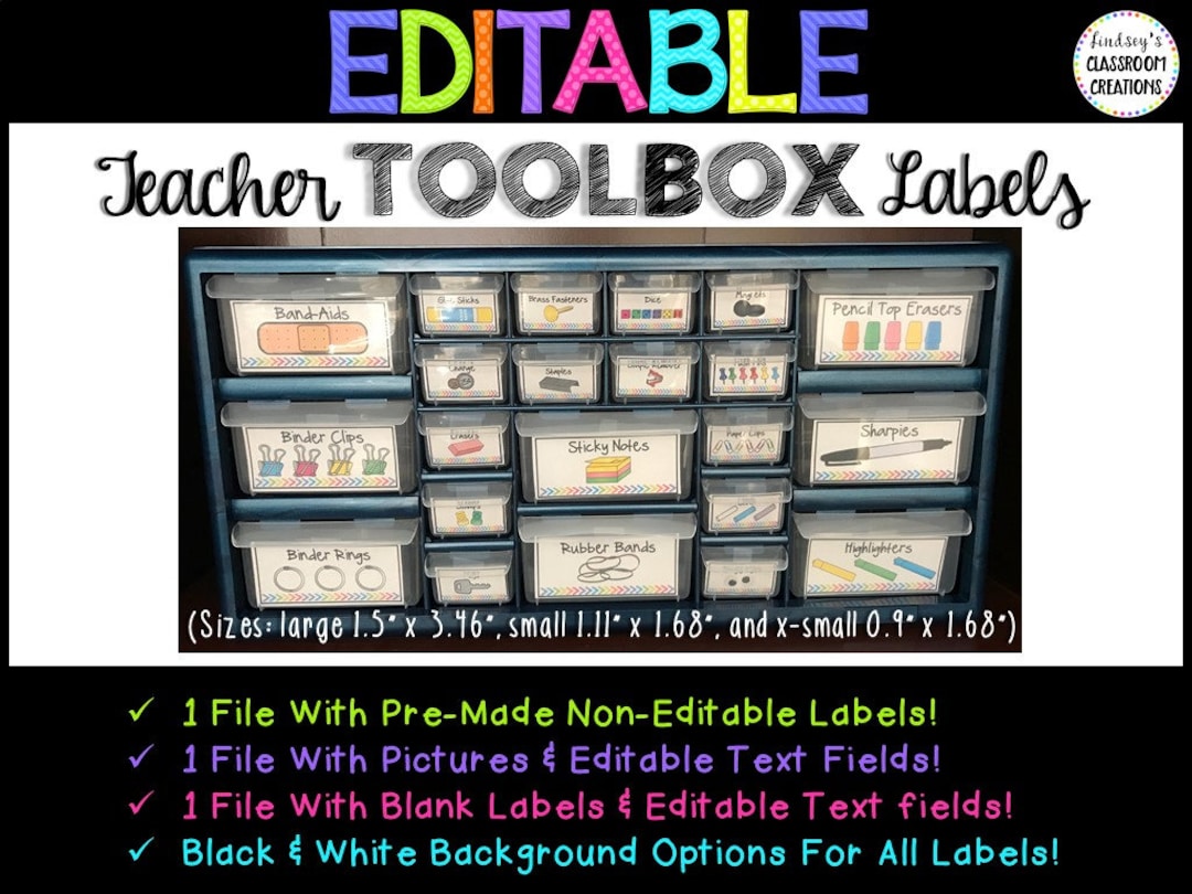 Teacher Toolbox Labels - EDITABLE With Bright Neon Colors - Etsy