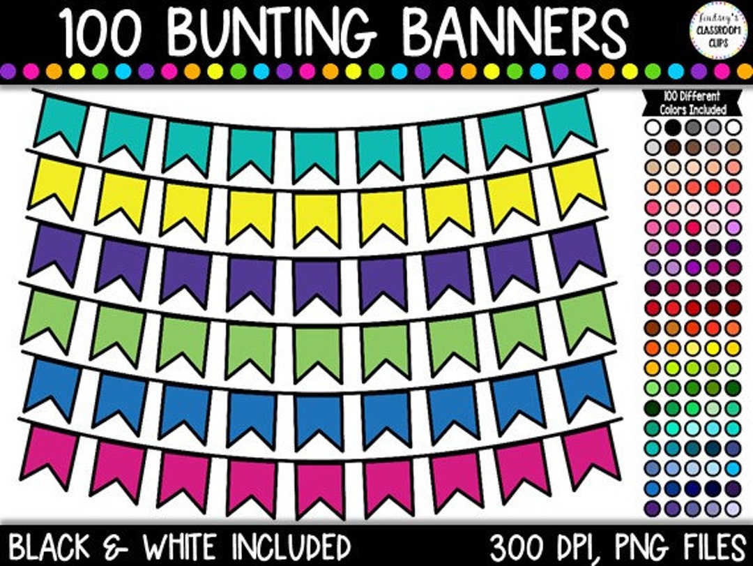 Bunting Banners Clip Art - 100 Different Colors - Etsy