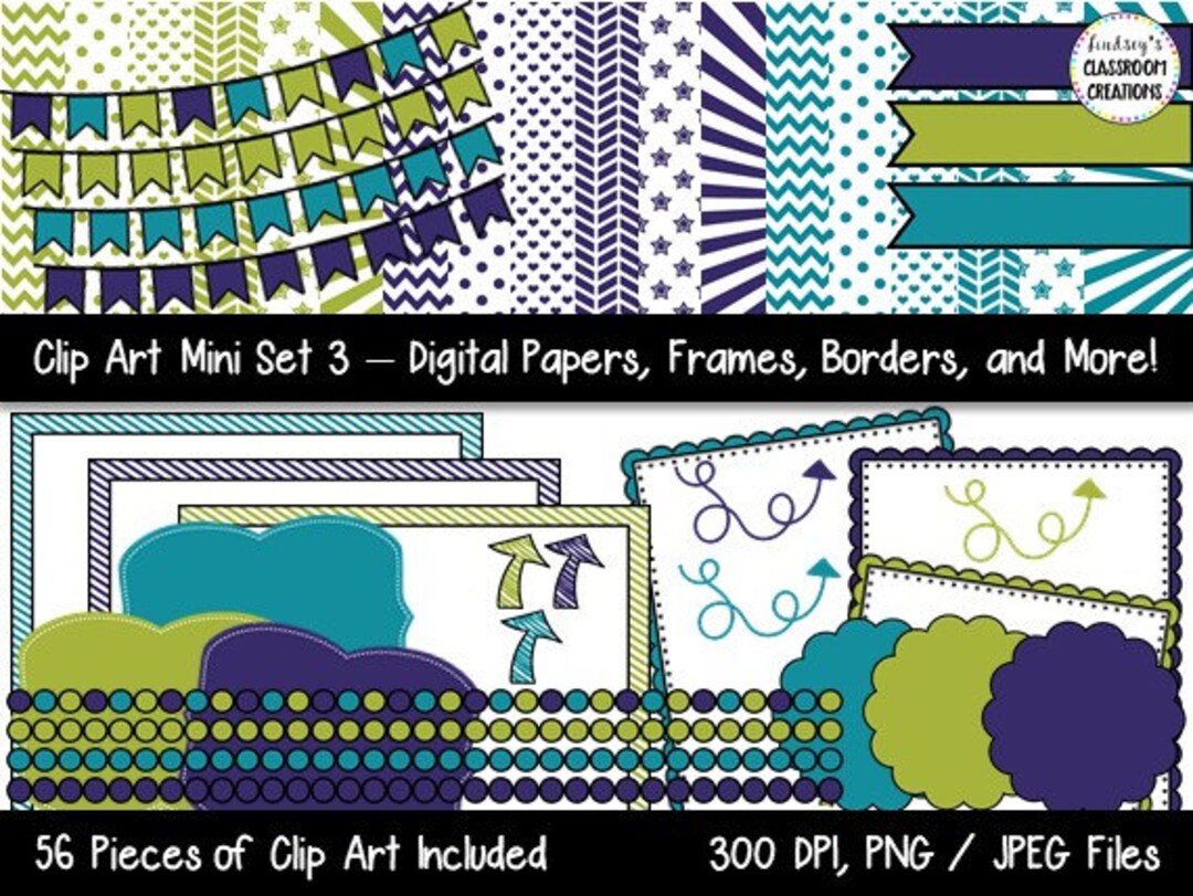 Clip Art Mini Set 3 - Digital Papers, Frames, Borders, and More - Etsy