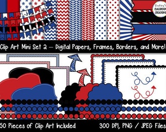 Clip Art Mini Set 1 Digital Papers Frames Borders and | Etsy