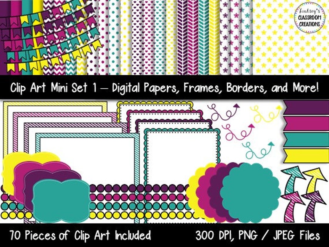 Clip Art Mini Set 1 - Digital Papers, Frames, Borders, and More - Etsy
