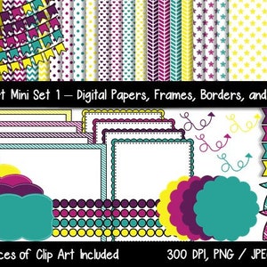 Clip Art Mini Set 1 - Digital Papers, Frames, Borders, and More - Etsy