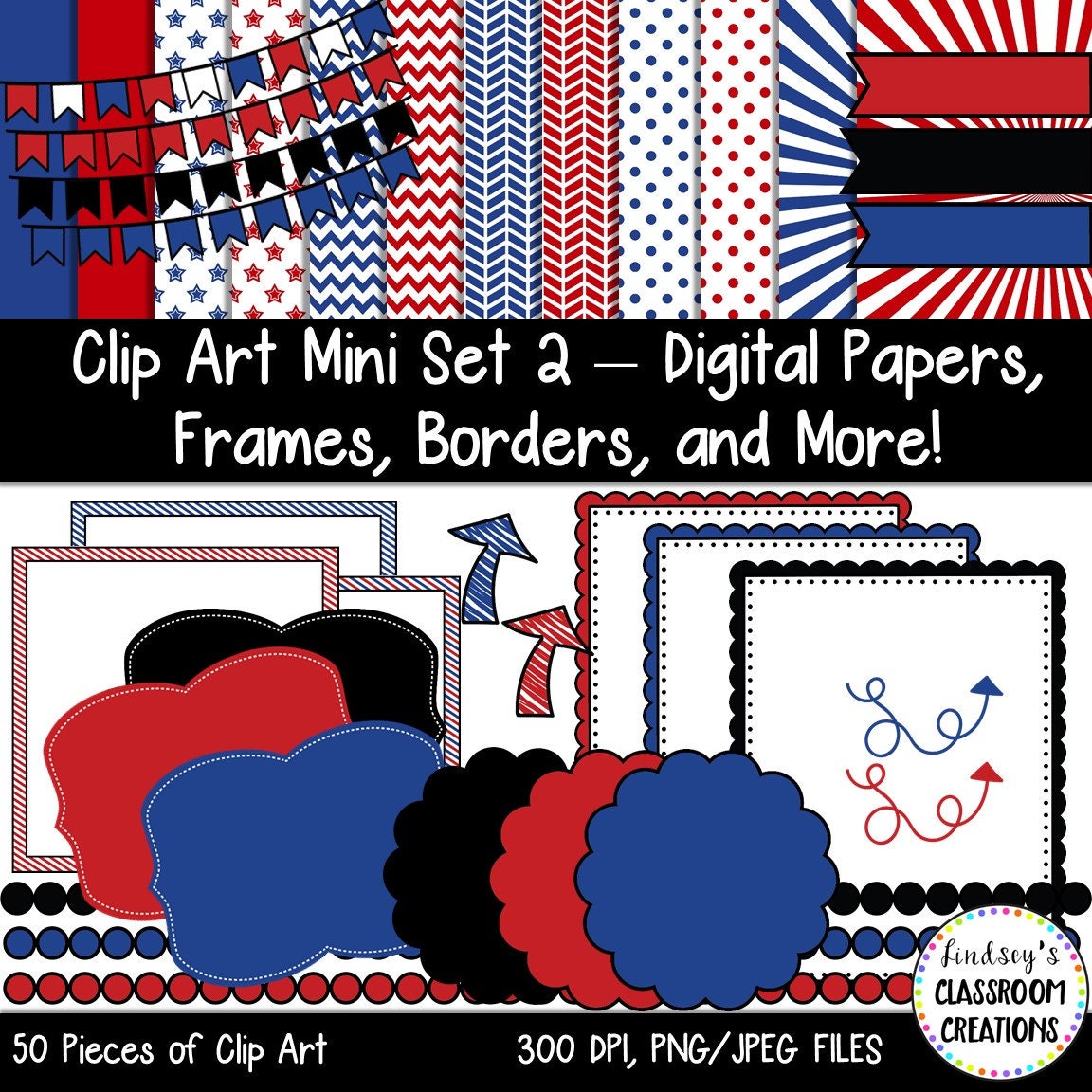 Clip Art Mini Set 2 Digital Papers Frames Borders and - Etsy