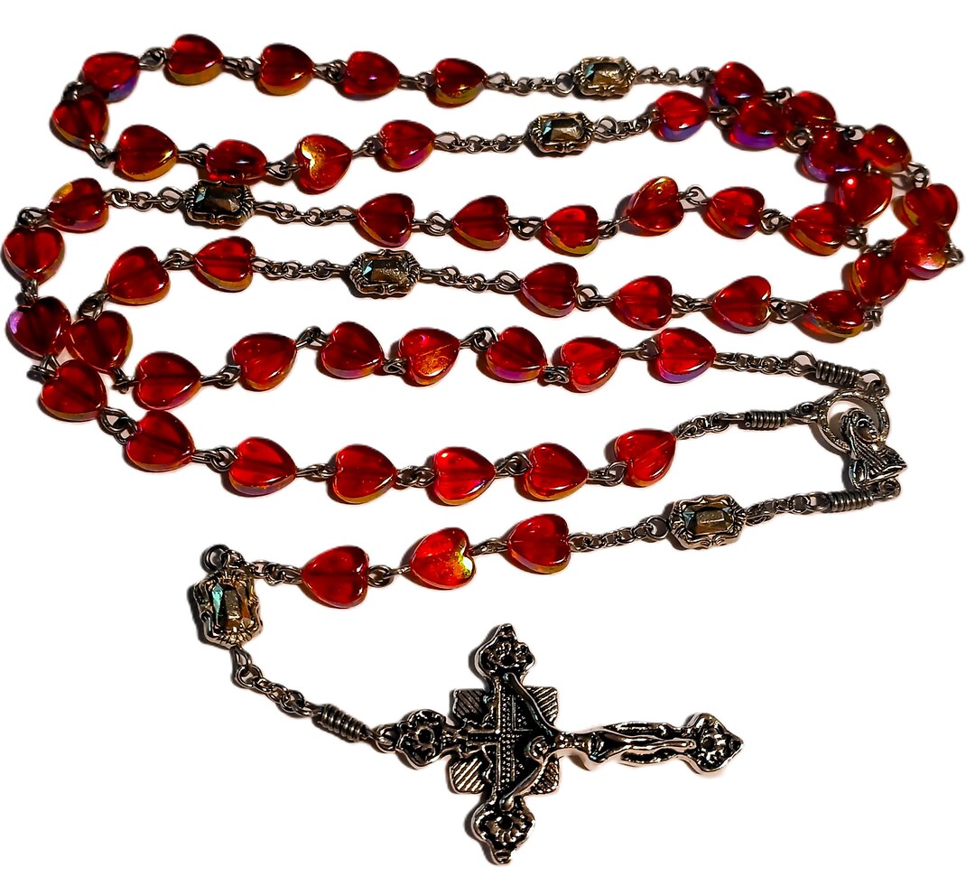 Sacred Heart Red Aurora Borealis Rosary Catholic Handmade Prayer ...