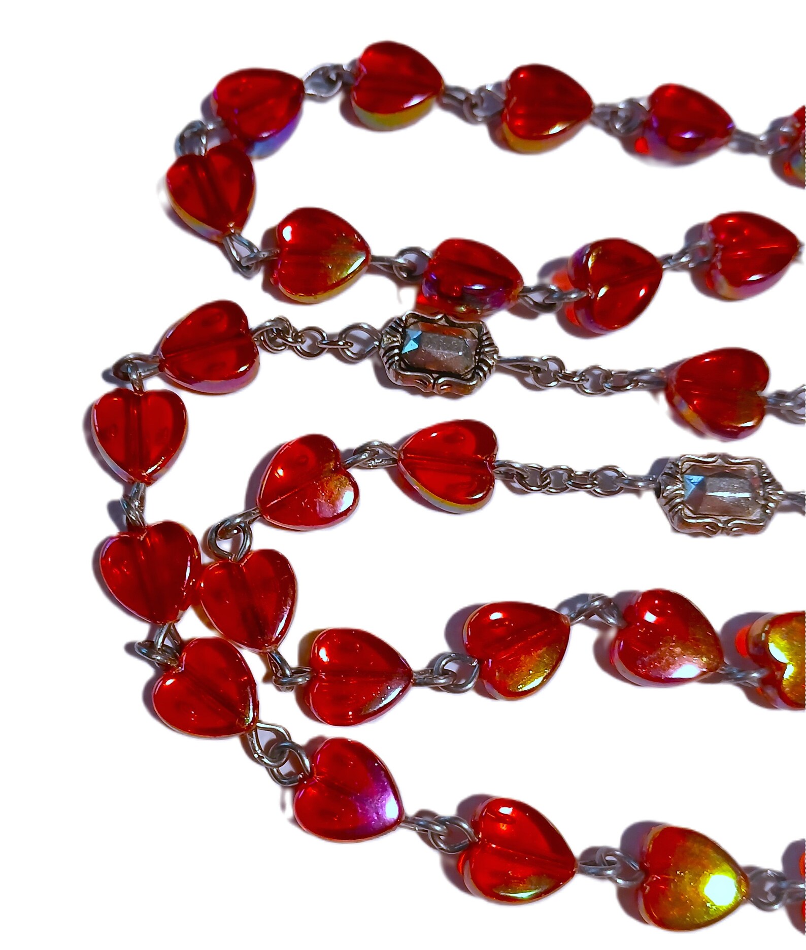Sacred Heart Red Aurora Borealis Rosary Catholic Handmade Prayer ...