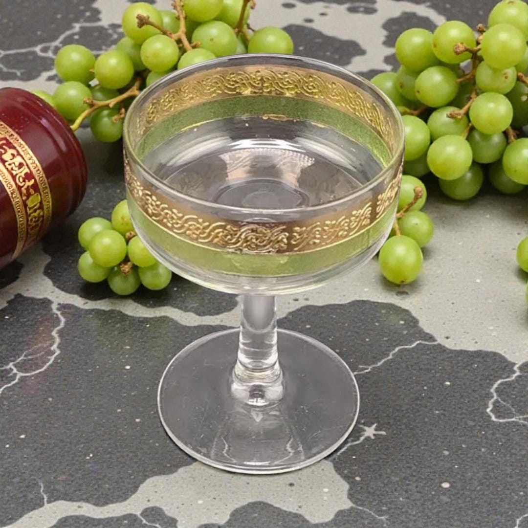 Vintage Culver Starlyte Pattern Green and Gold Champagne Glasses Each ...
