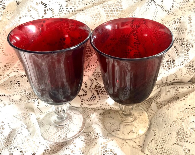 Vintage Ruby Red Ball Stem Goblets - Etsy