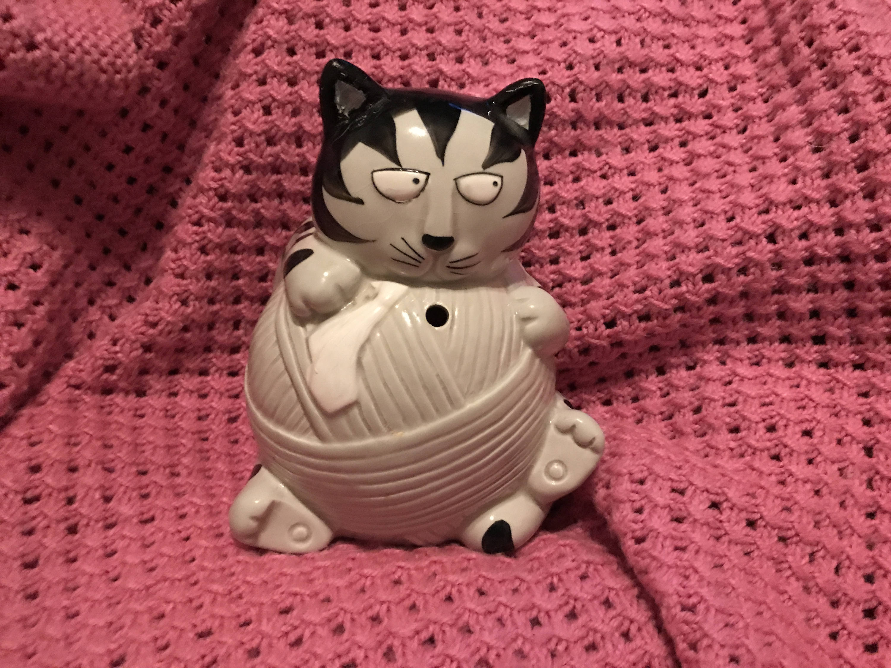 Adorable Black and White Tabby Tomcat Ceramic String Holder by ...