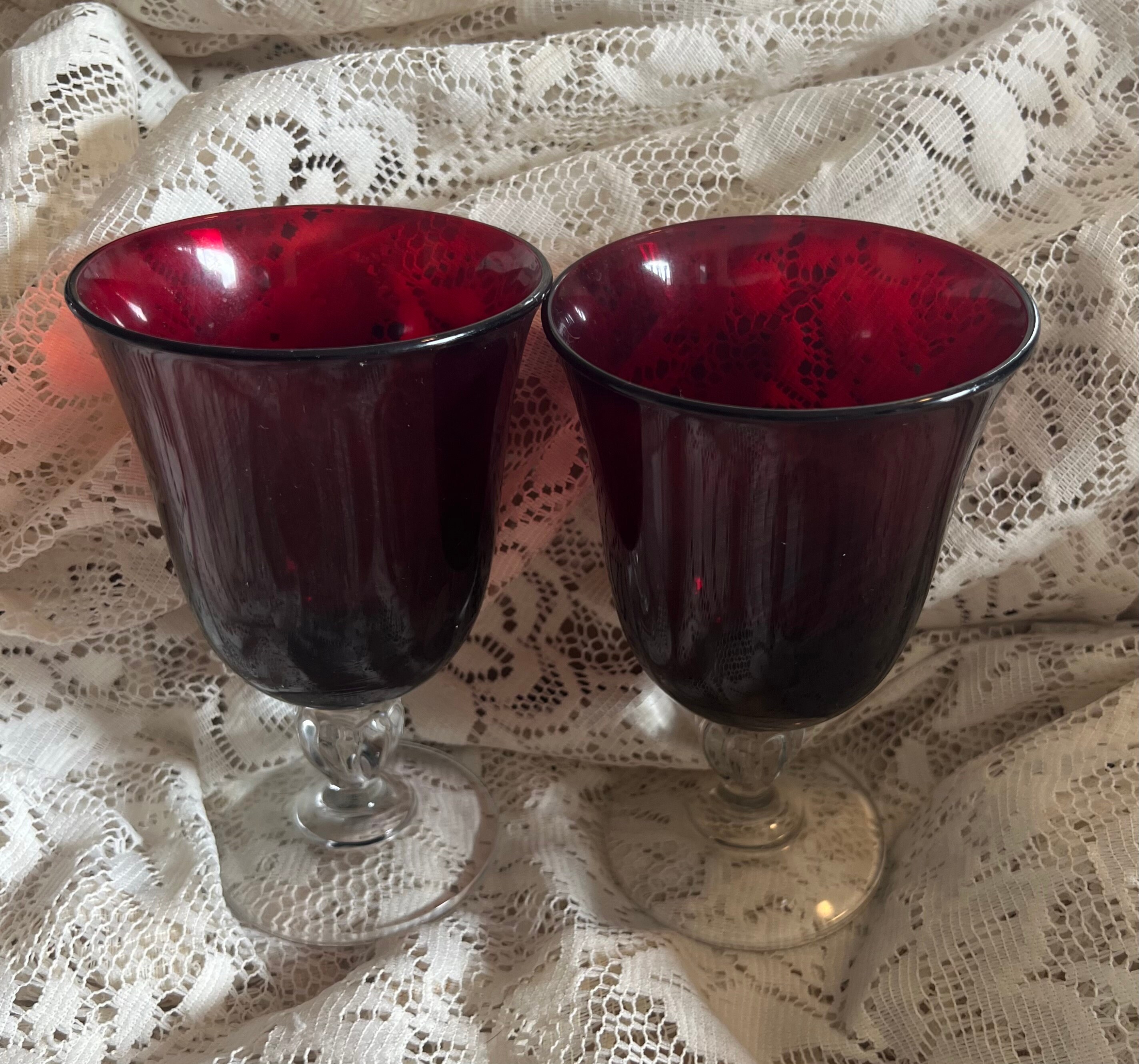 Vintage Ruby Red Ball Stem Goblets - Etsy