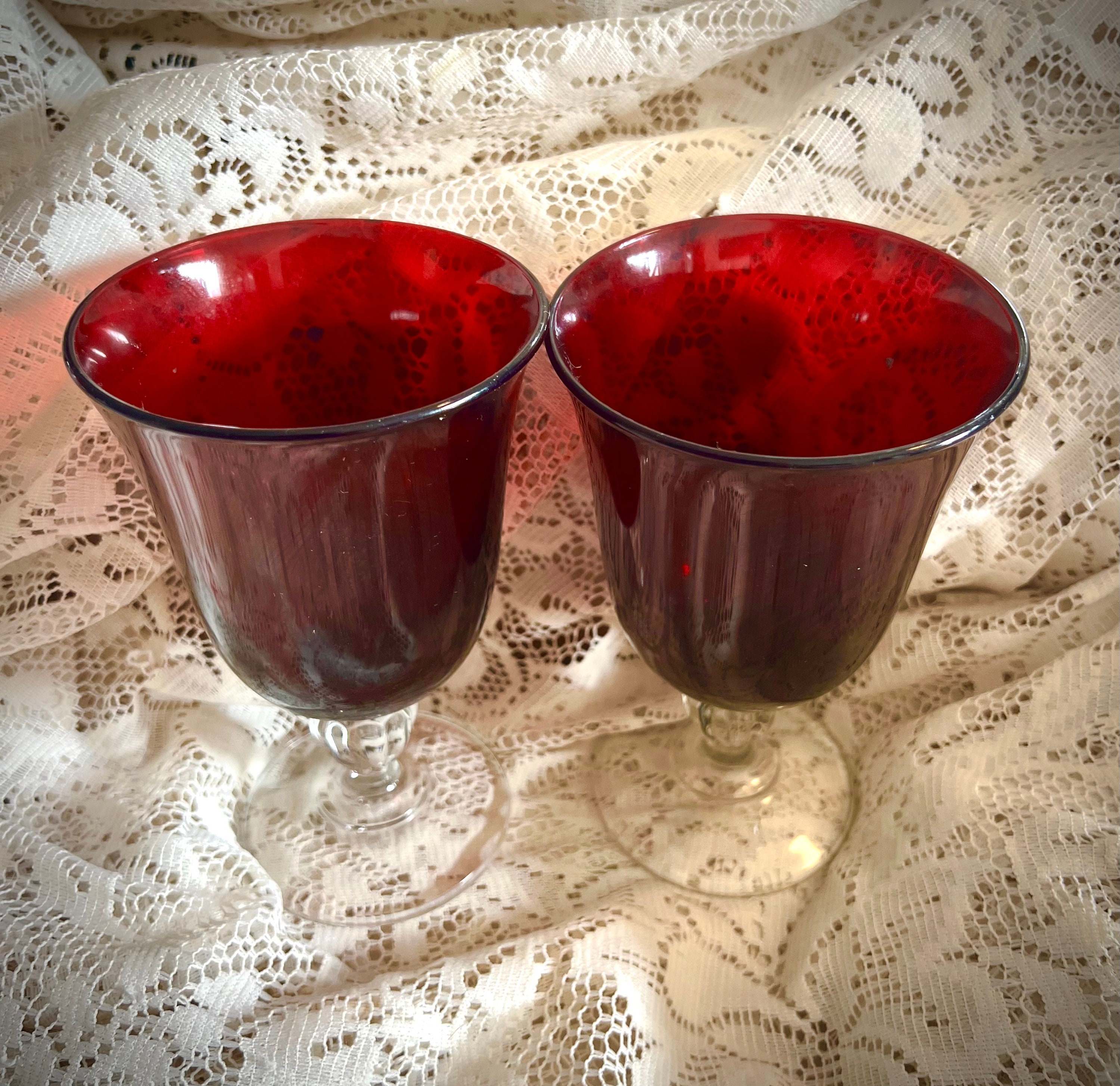 Vintage Ruby Red Ball Stem Goblets - Etsy