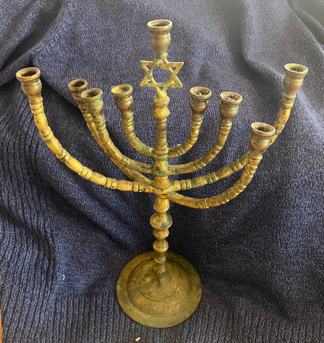 Large Antique Brass Menorah With Star David and Adjustable Arms Free ...