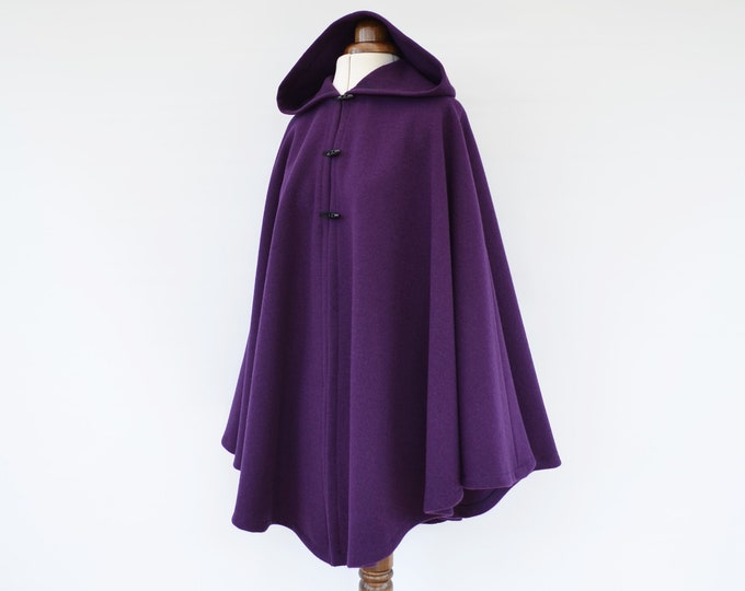 Purple Wool Cloak, Cashmere Hooded Cape Jacket, Purple Wool Poncho ...