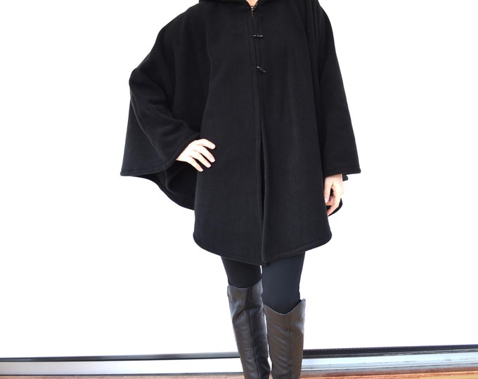 Lodenfrey Black Wool Cape Coat, 90s European Vintage Loden Overcoat ...