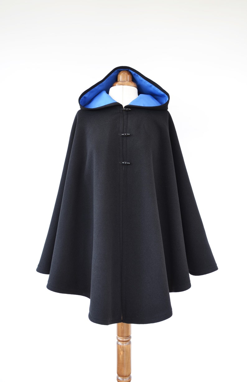 Black Wool Hooded Cloak Lined Hooded Cape Coat Medieval - Etsy