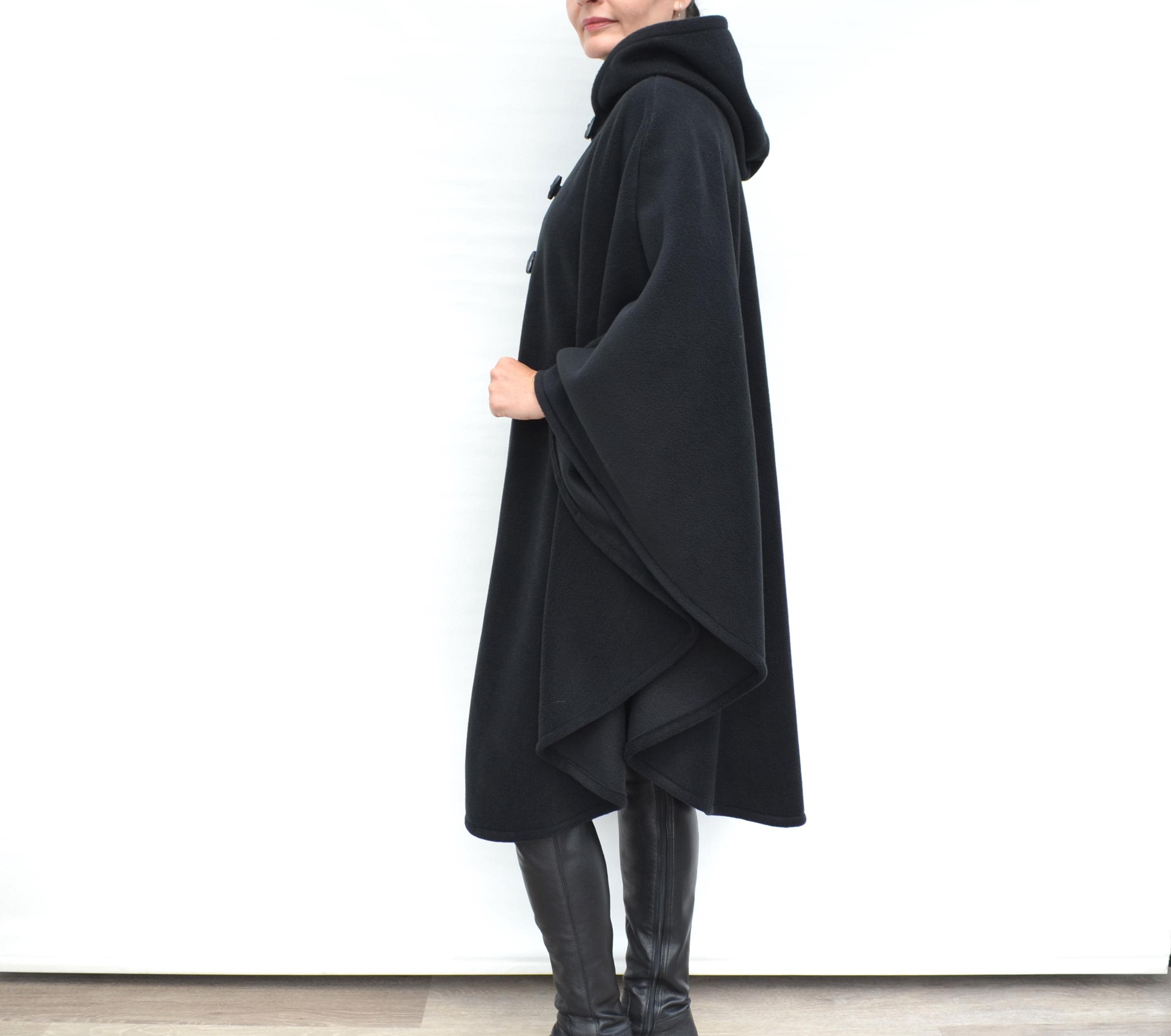 Long Black Cape Coat, Soft Cosy Hooded Cloak, Handmade in Scotland - Etsy