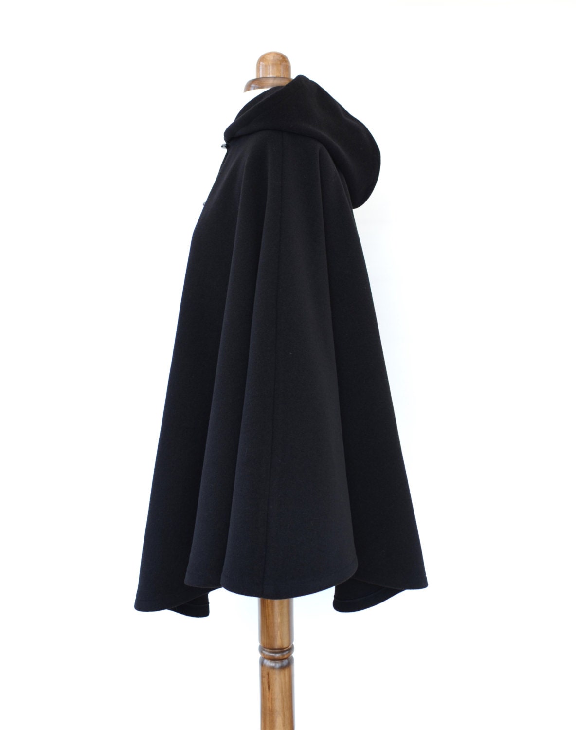 Black Wool Hooded Cape Coat, Elegant Women's Cloak, Classic Winter ...