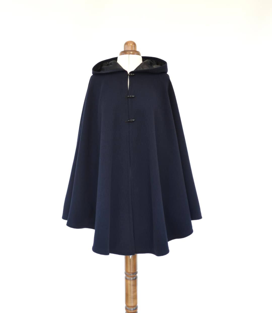 Navy Cape Coat in Wool and Cashmere Fabric, Lined Hooded Poncho Jacket, Hooded Medieval Winter ...