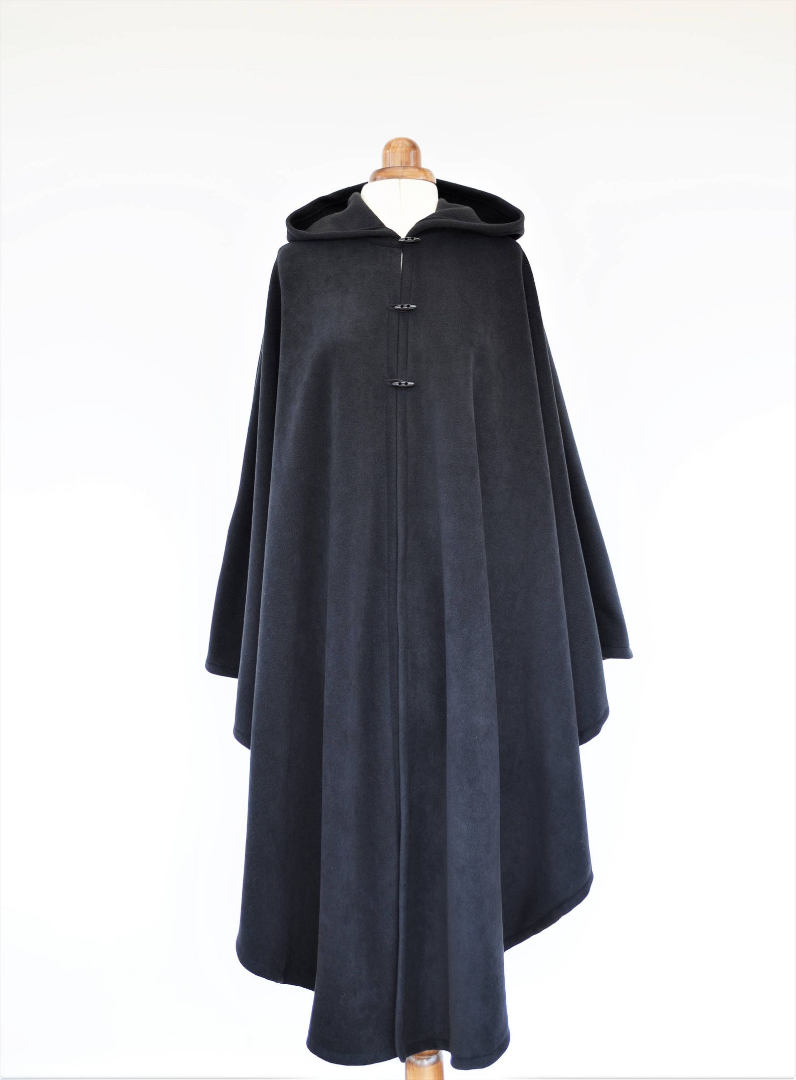 Long Black Hooded Cape Polar Fleece Poncho Medieval Style - Etsy UK