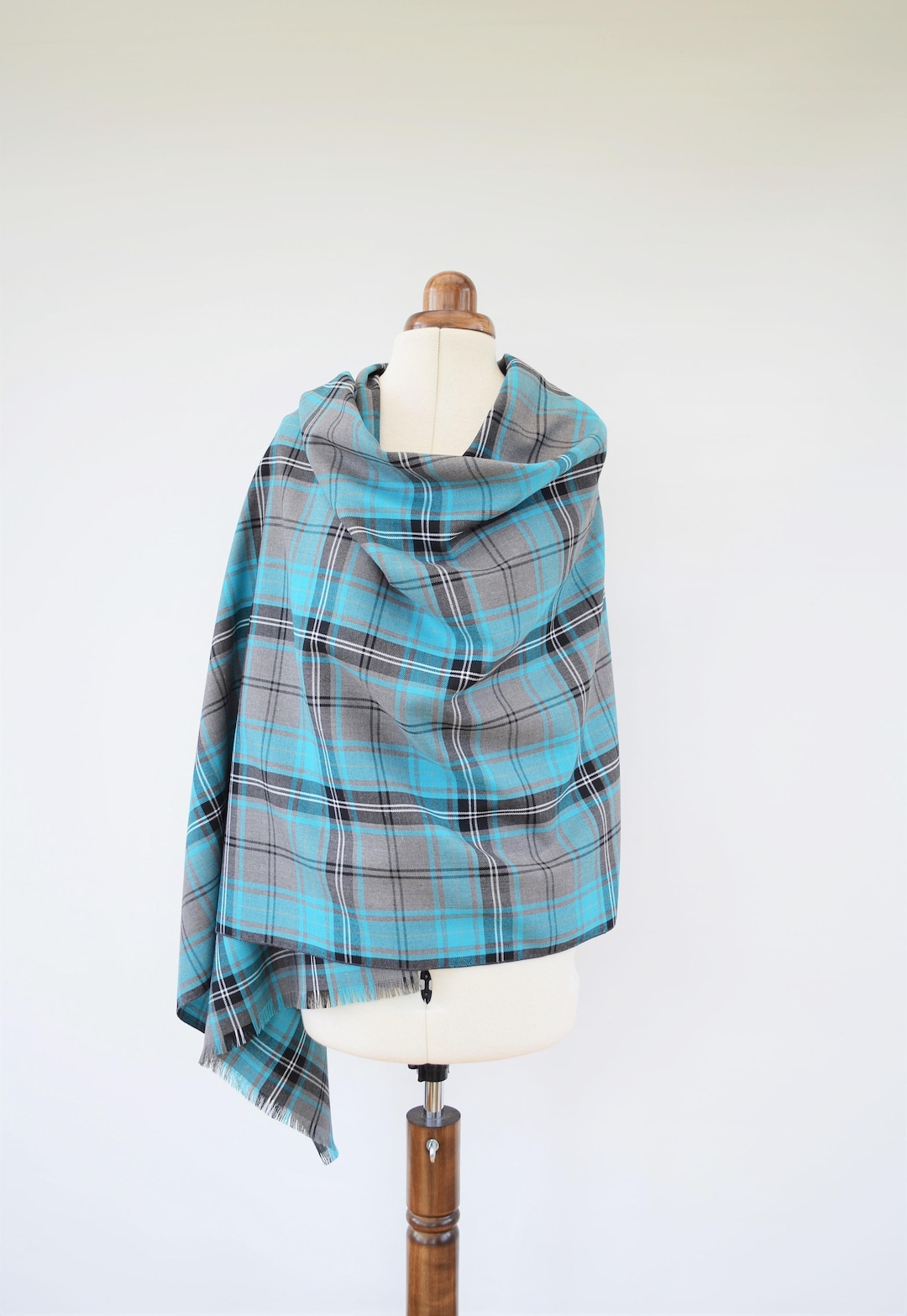 Handmade Scottish Tartan Shawl, Large Plaid Blanket Scarf, Turquoise ...