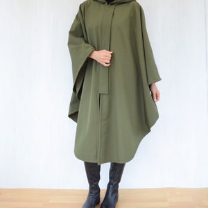 Waterproof and Windproof Cape Coat, Green or Black Hooded Cloak, Women ...