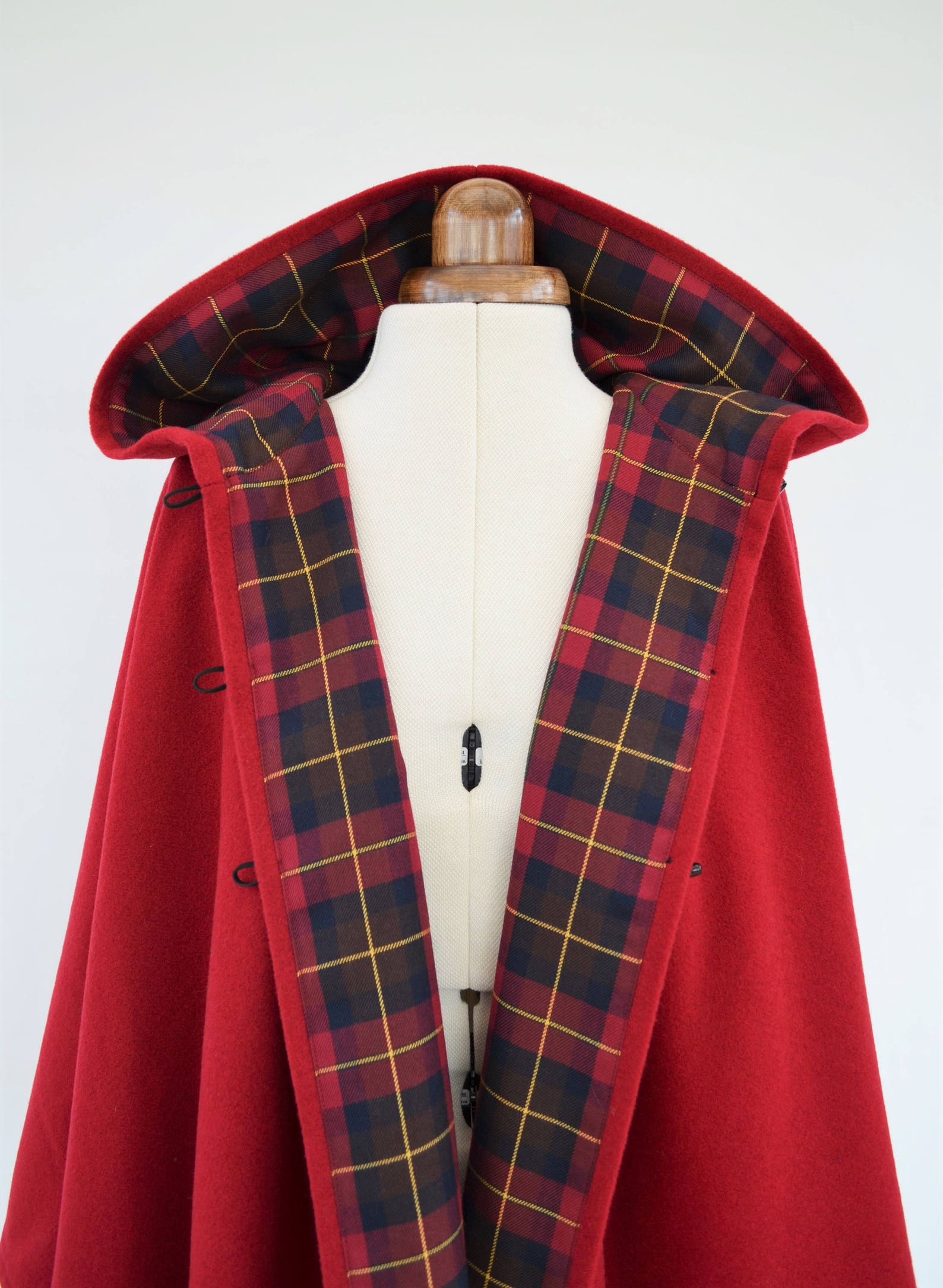 Red Tartan Lined Cape Coat Wool Hooded Cloak Red Wool Poncho - Etsy Canada