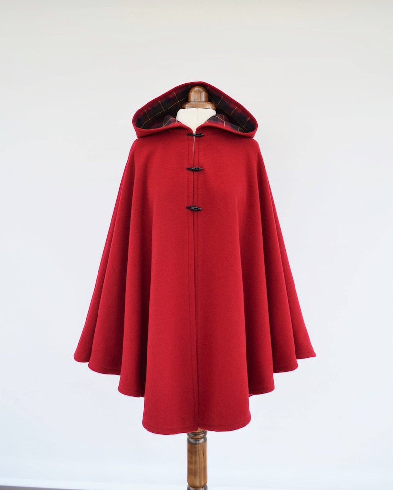 Red Tartan Lined Cape Coat Wool Hooded Cloak Red Wool Poncho - Etsy UK