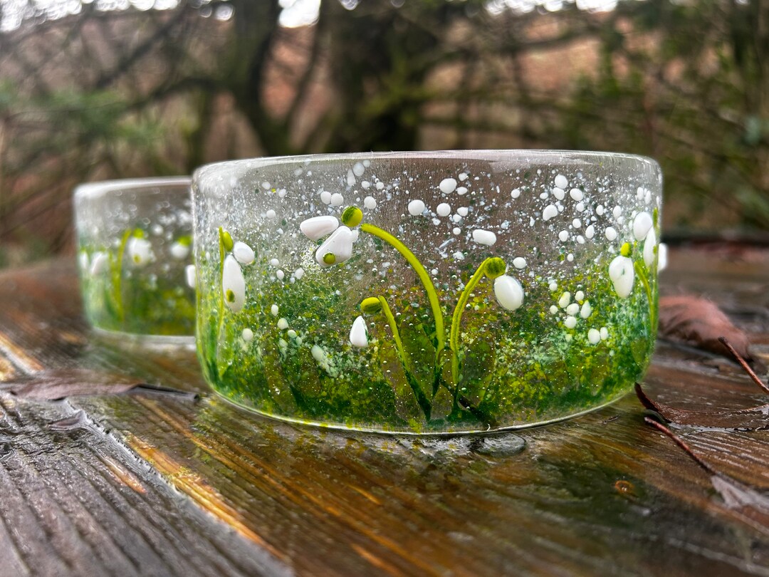 Fused Glass Snowdrop Curved Sculpture. Candle Holder/tea Light Sconce ...