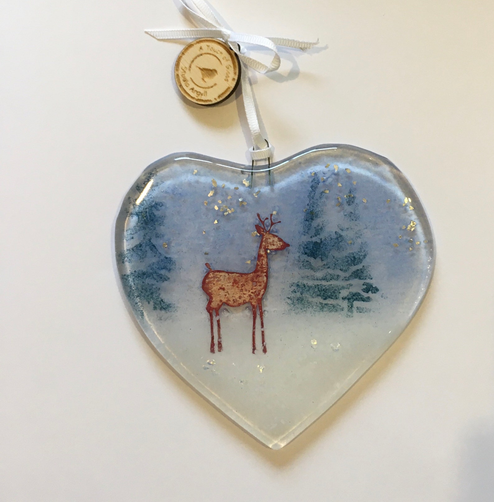 Fused Glass Winter Stag Heart Reindeer Heart Decoration | Etsy