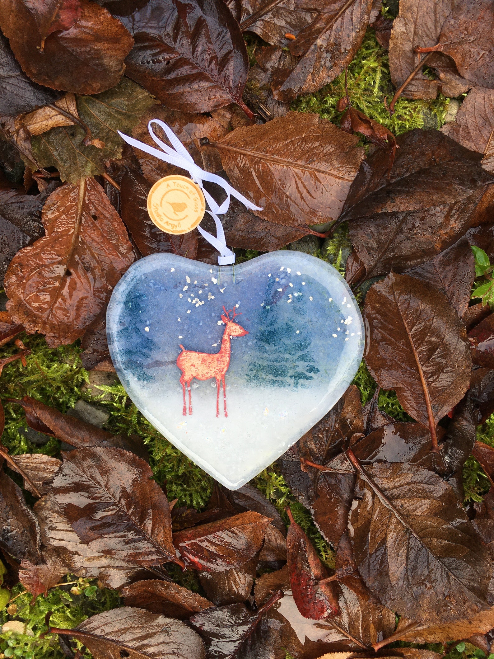 Fused Glass Winter Stag Heart Reindeer Heart Decoration | Etsy