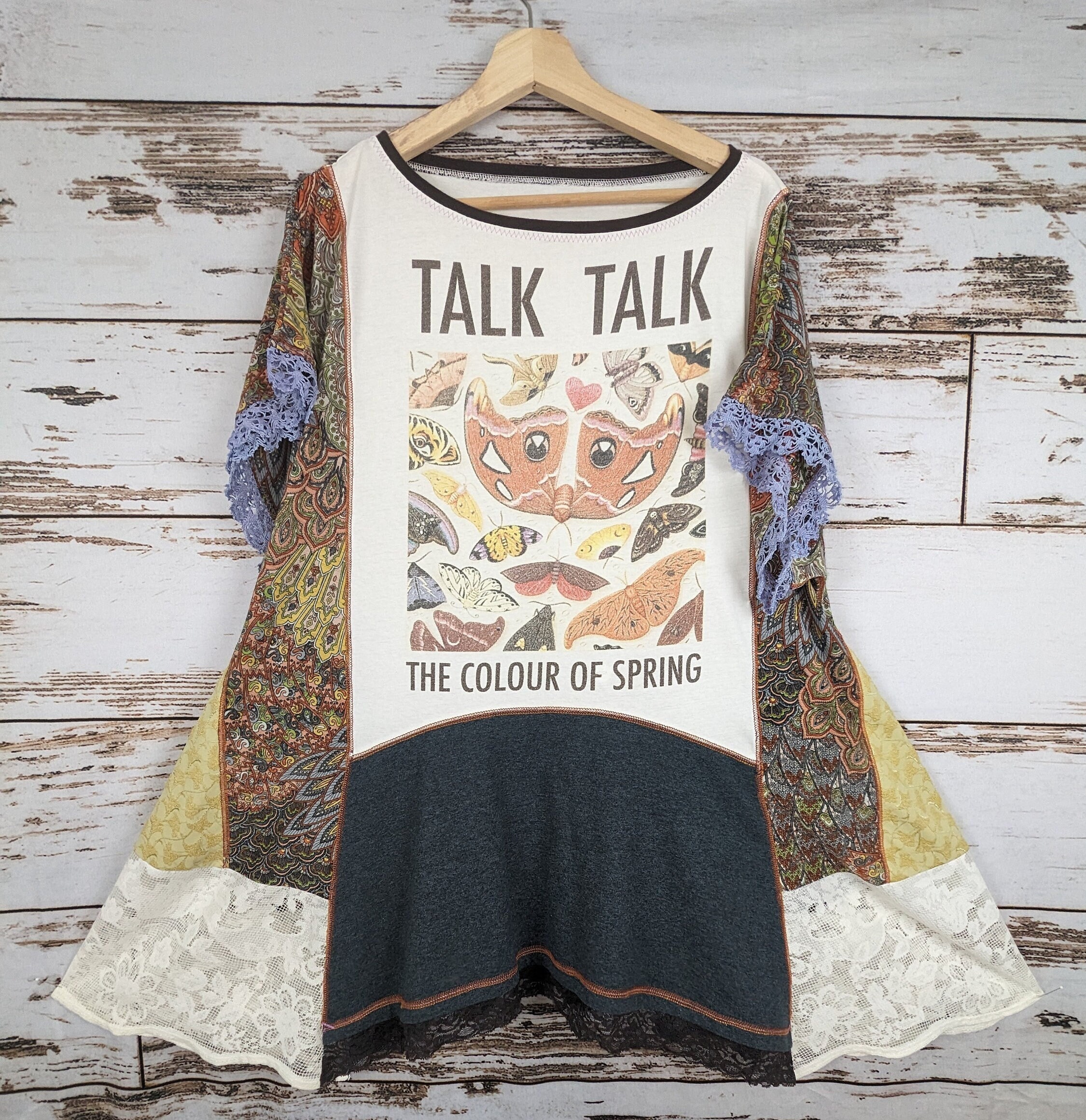 Fabulous Oversize 1x-3x Upcycled Talk Talk Tee T-shirt Gorgeous Butterflies & Moths Vintage Lace ...