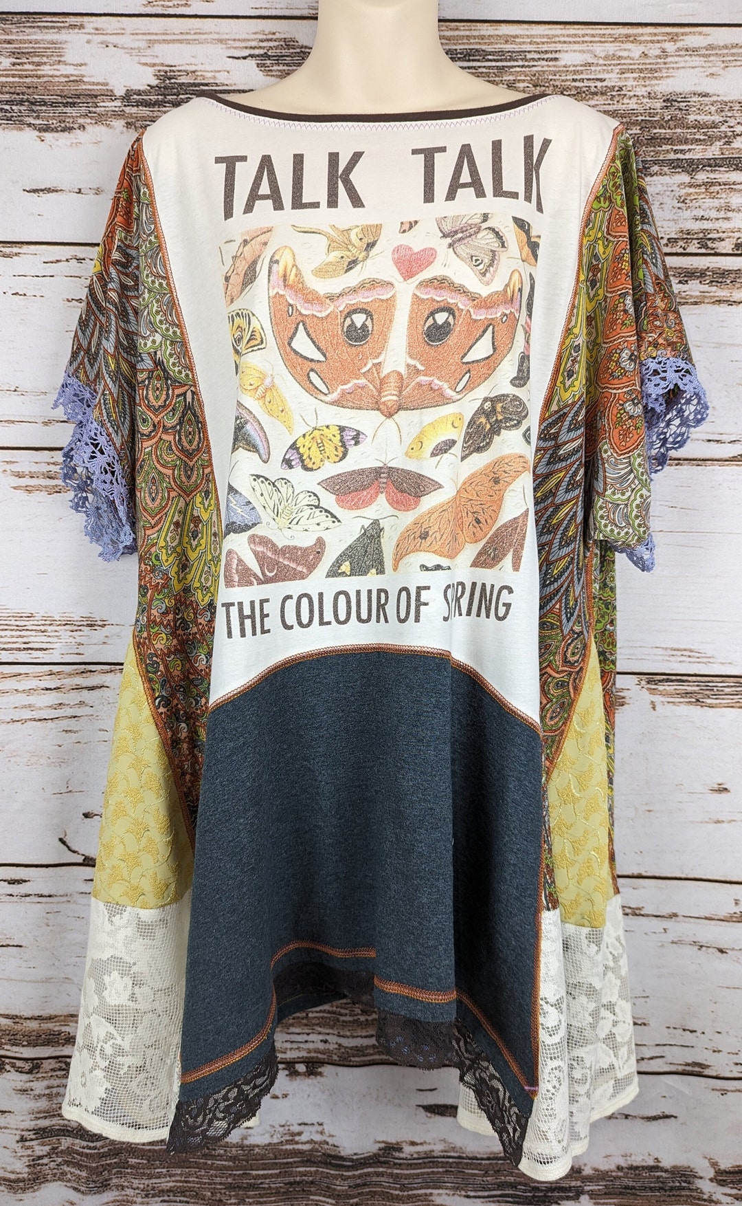 Fabulous Oversize 1x-3x Upcycled Talk Talk Tee T-shirt Gorgeous Butterflies & Moths Vintage Lace ...